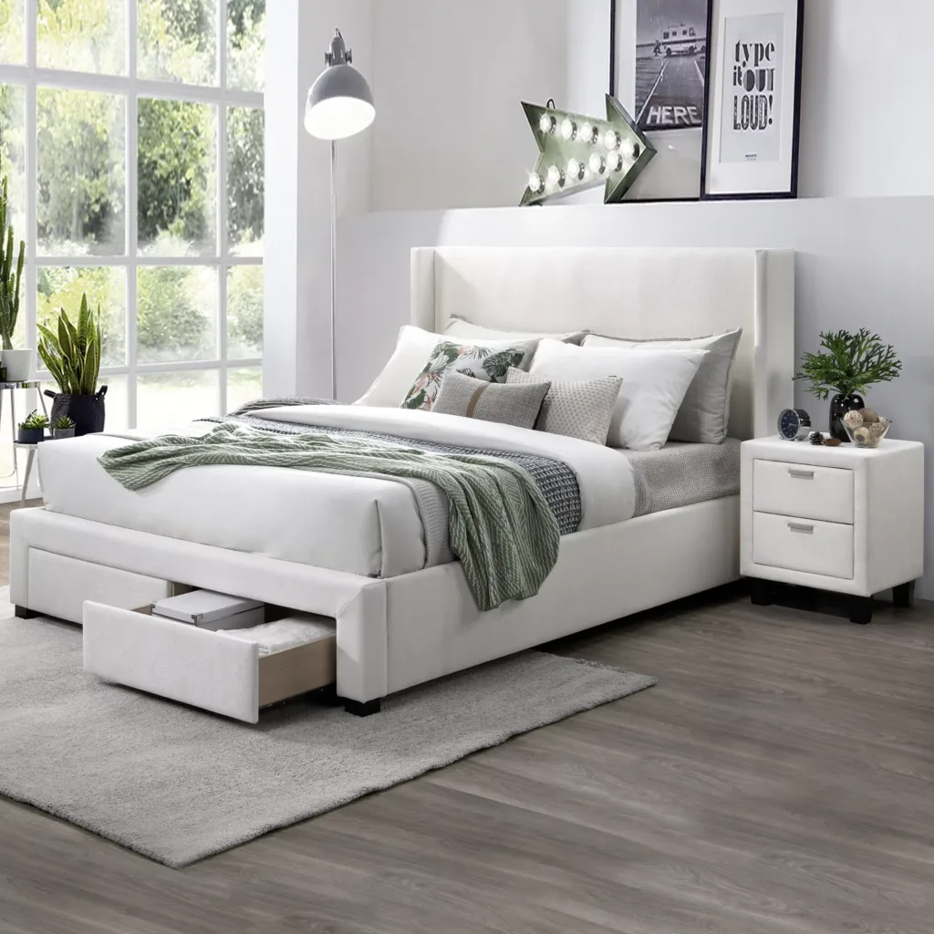 White Queen Bed Frame With Drawers White Double Bed Frame Storage