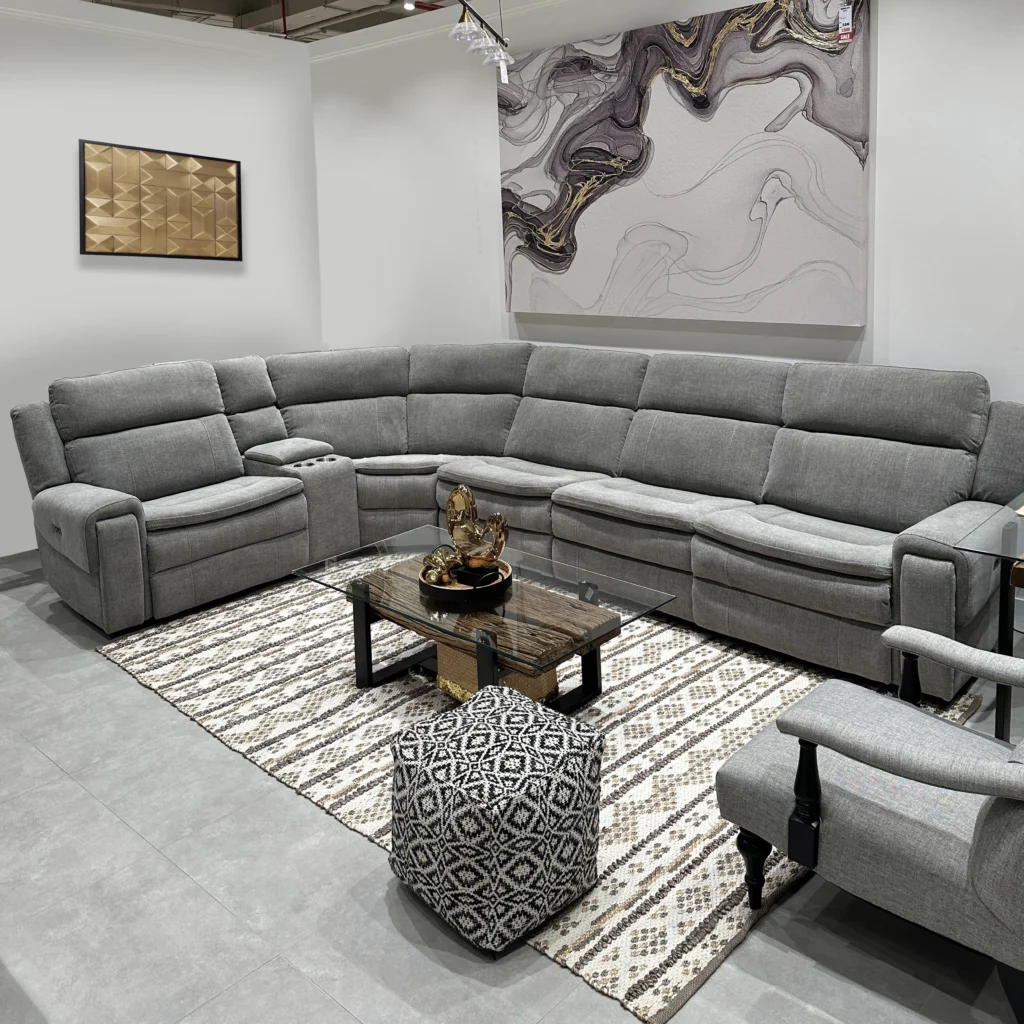 Bennet Sectional Corner Sofa with Power Recliner Light Grey United Furniture