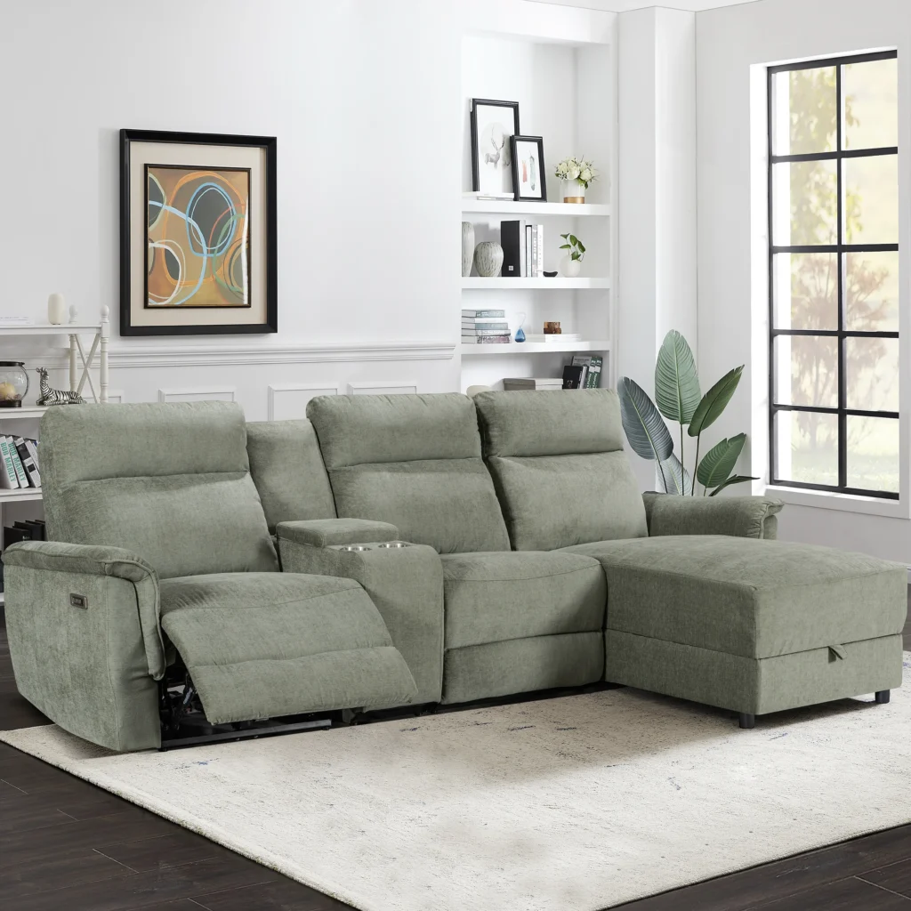 Dion Left Corner Sofa with Power Recliner - Green - United Furniture