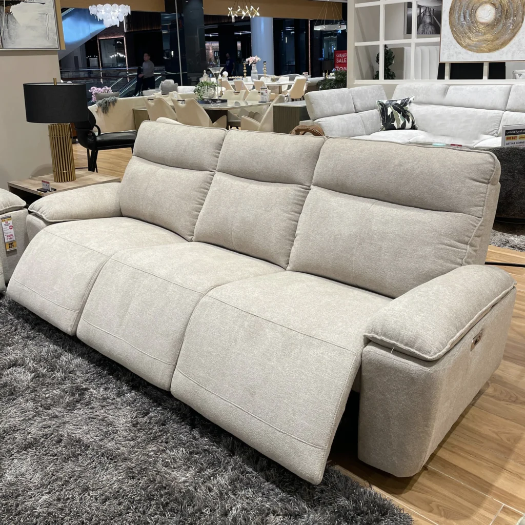 Garwe 3 Seater Sofa with Power Recliner - Cream - United Furniture