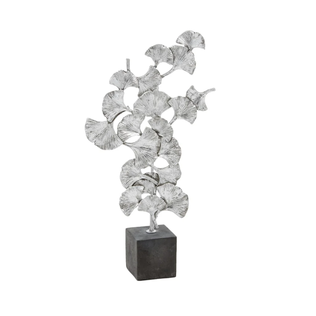 Floral Sculpture with Black Block Base (94147) - Silver - United Furniture