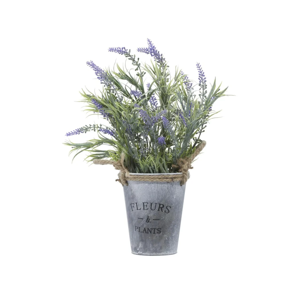Lavender Artificial Plant and Gray Metal Pot (64089) - United Furniture