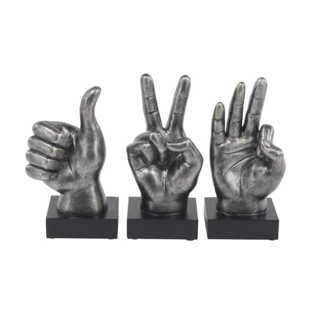 Hand Signs Sculpture S/3 (77178) - Dark Grey - United Furniture